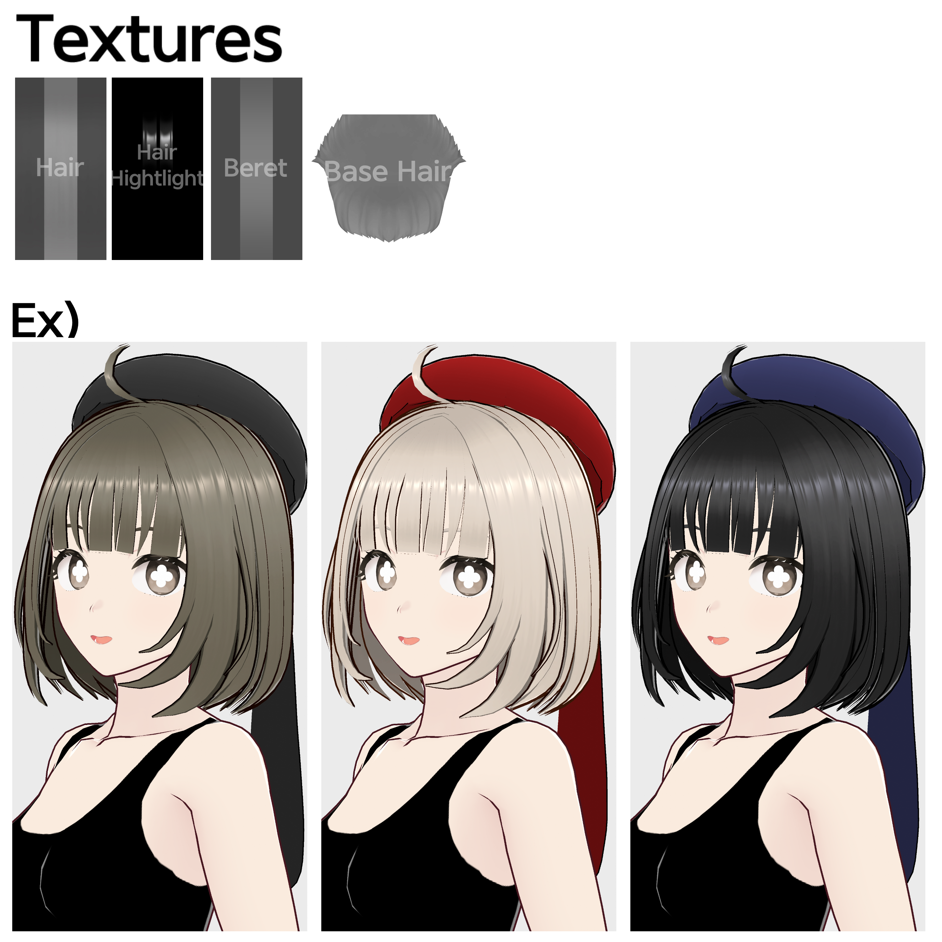 【VRoid】うさみみベレー帽ヘアプリセット / Hair with bunny beret preset - OARI shop - BOOTH