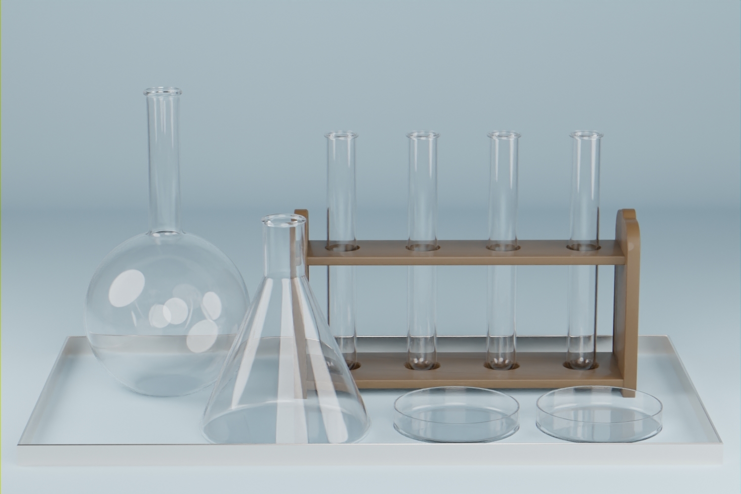 【3Dモデル】理科実験用具セット(丸底フラスコ、三角フラスコ、シャーレ2点、試験管4点、試験管立て) - 3Dよろずshop*ぱられるわーるど ...