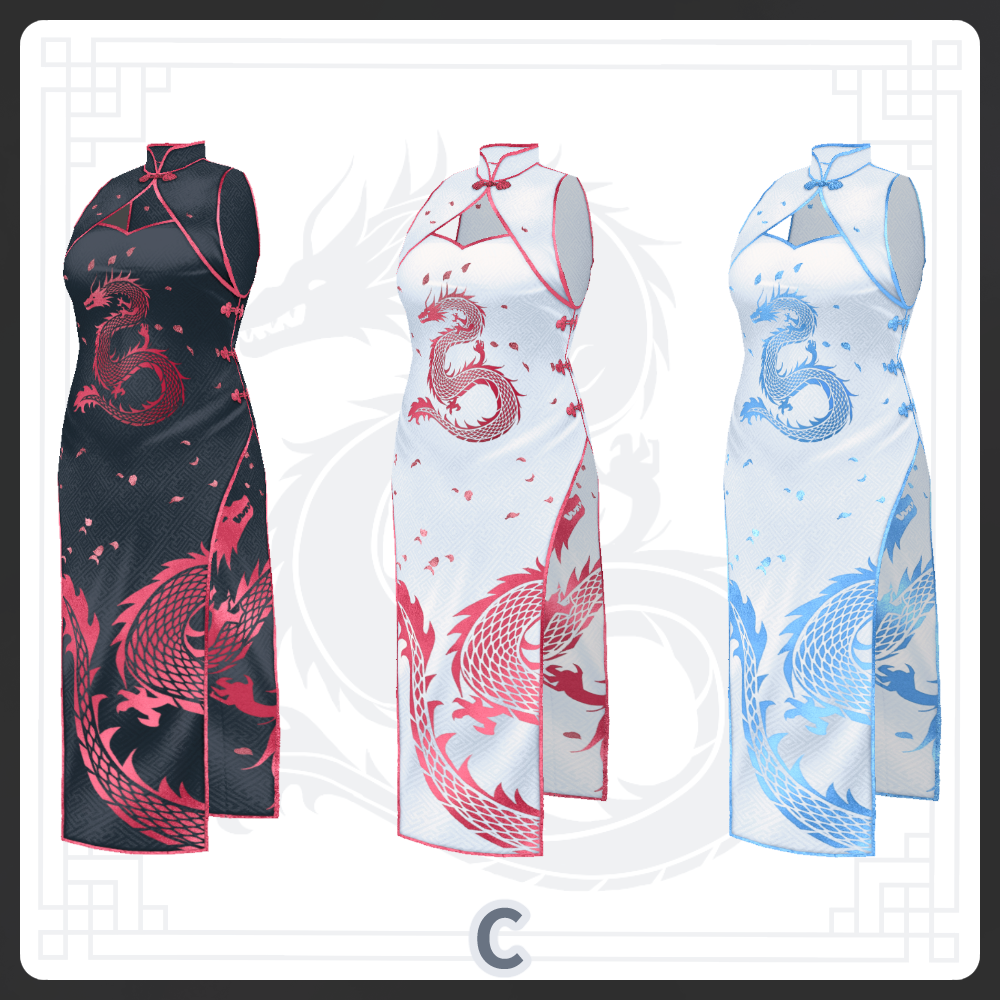 【#VRoid 10Color】チャイナドレス 龍 Qipao Dragon Chinese Dress Costume - F/A ...