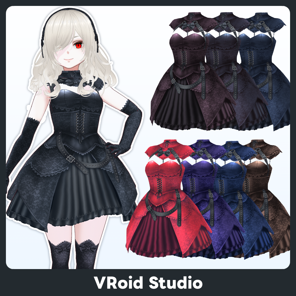【#VRoid 8COLOR】シャドウブルームゴシックドレス Shadow Bloom GothicDress - F/A インダストリーズ - BOOTH