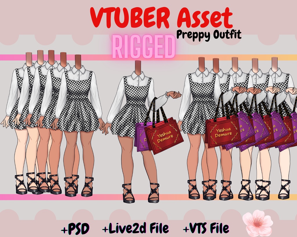 [Live2Dアイテム] rigged vtuber Outfit Asset /Preppy Dress /psd, moc3, cmo3/ Vtuber accessory, live2d ...