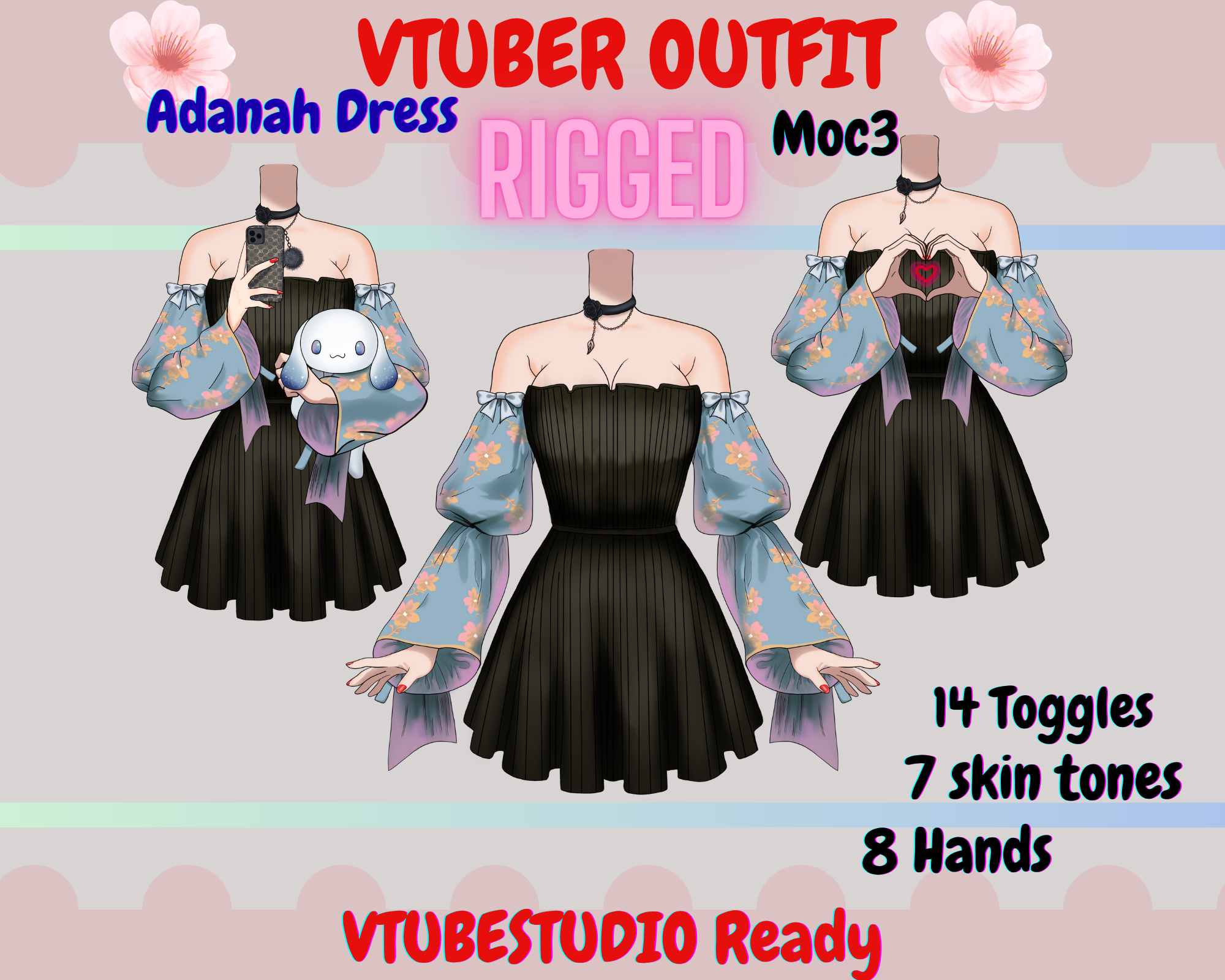 [Live2Dアイテム] rigged vtuber Outfit Asset /Kawaii off shoulder Dress /psd ...
