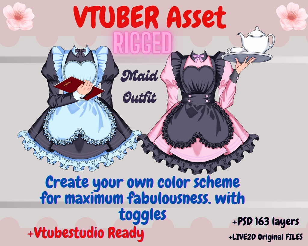 [Live2Dアイテム] Vtuber maid outfit - rigged vtuber Asset /Kawaii maid Dress /psd, moc3, cmo3 ...