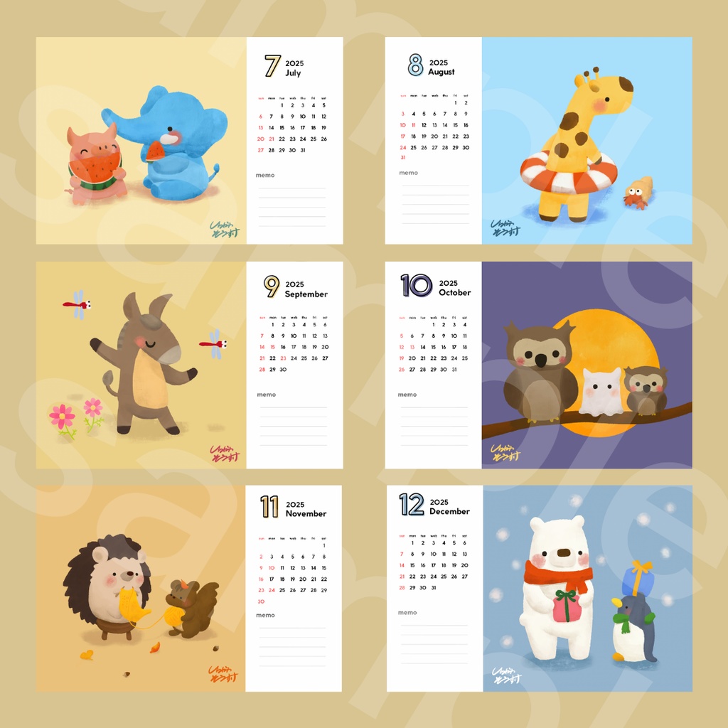 【卓上ハガキ型カレンダー】animal friends calendar 2025 - ひらかわ そうすけ - BOOTH