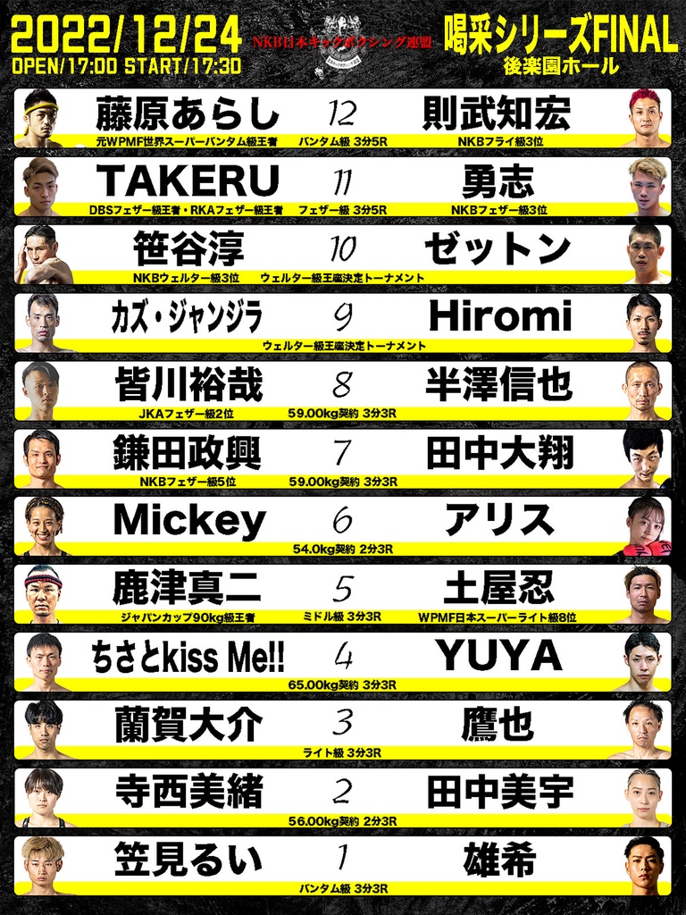 12/24後楽園ホールNKB 「喝釆シリーズFINAL」A席チケット - ちさとkissMe！！（安曇野キックの会のキックボクサー） - BOOTH