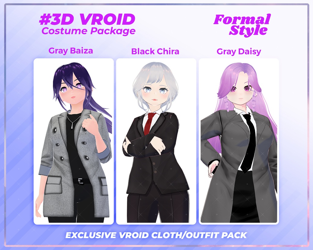 3D VRoid Outfit Pack Sophisticated Gray Formal Dress for VRoid Models ...
