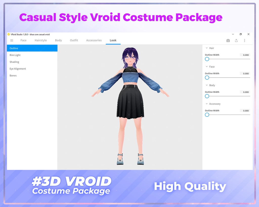 3D VRoid Clothes Pack Stylish Blue Casual Dress for VRoid Models ...