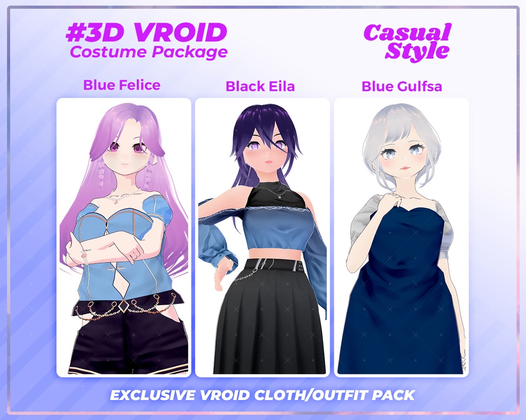 3D VRoid Clothes Pack Stylish Blue Casual Dress for VRoid Models ...