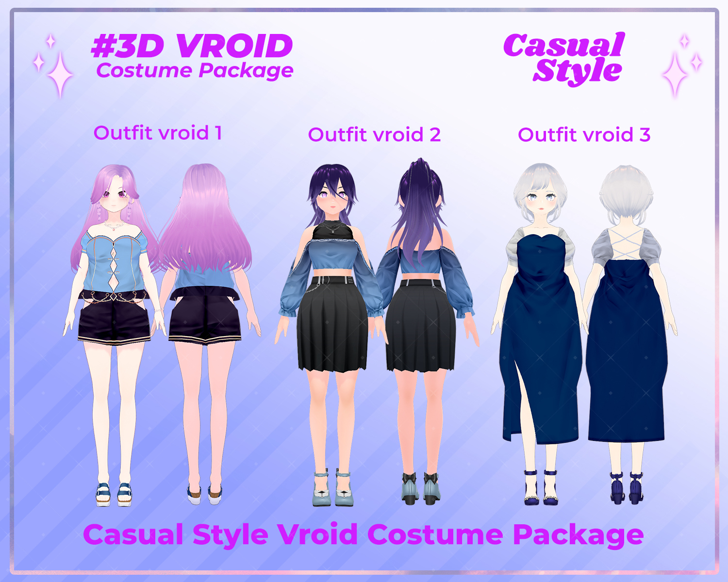 3D VRoid Clothes Pack Stylish Blue Casual Dress for VRoid Models ...