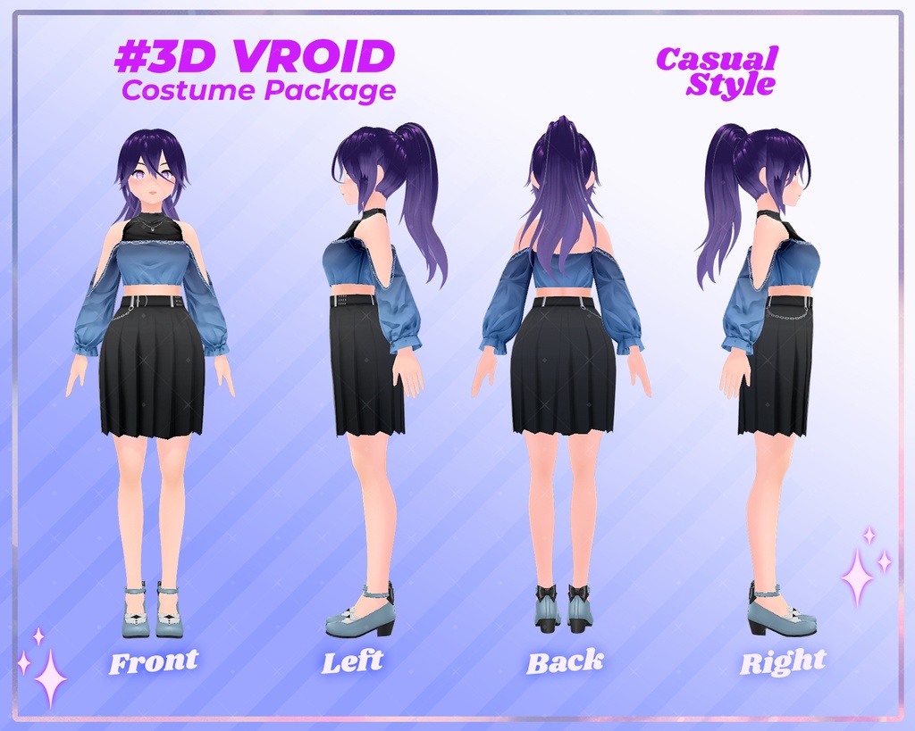 3D VRoid Clothes Pack Stylish Blue Casual Dress for VRoid Models ...