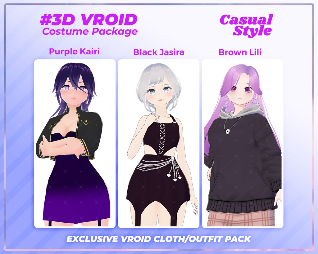 3D VRoid Outfit Pack Trendy & Chic Deep Purple Casual Dress for VRoid ...