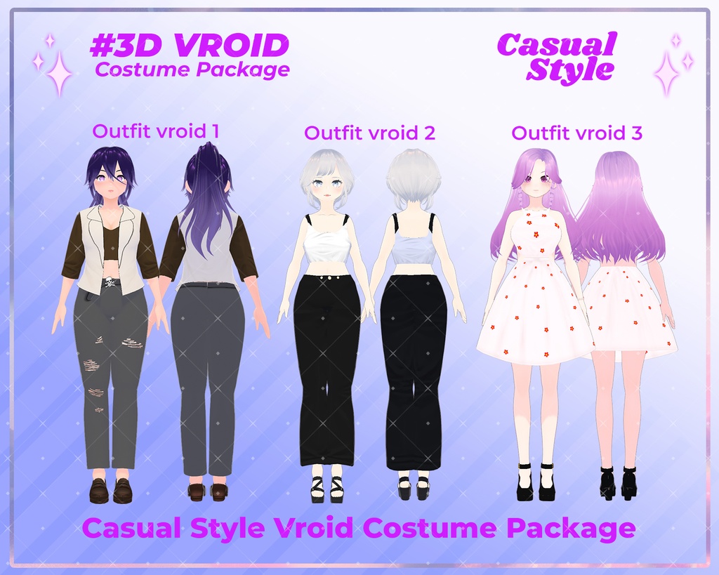 3D VRoid Casual Outfit Pack Trendy & Stylish Clothes for VRoid Models ...
