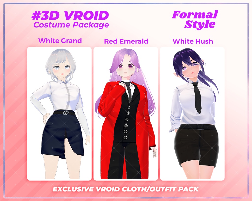 3D VRoid Formal Clothing Girl Pack Timeless & Stylish | VRoid Suit ...