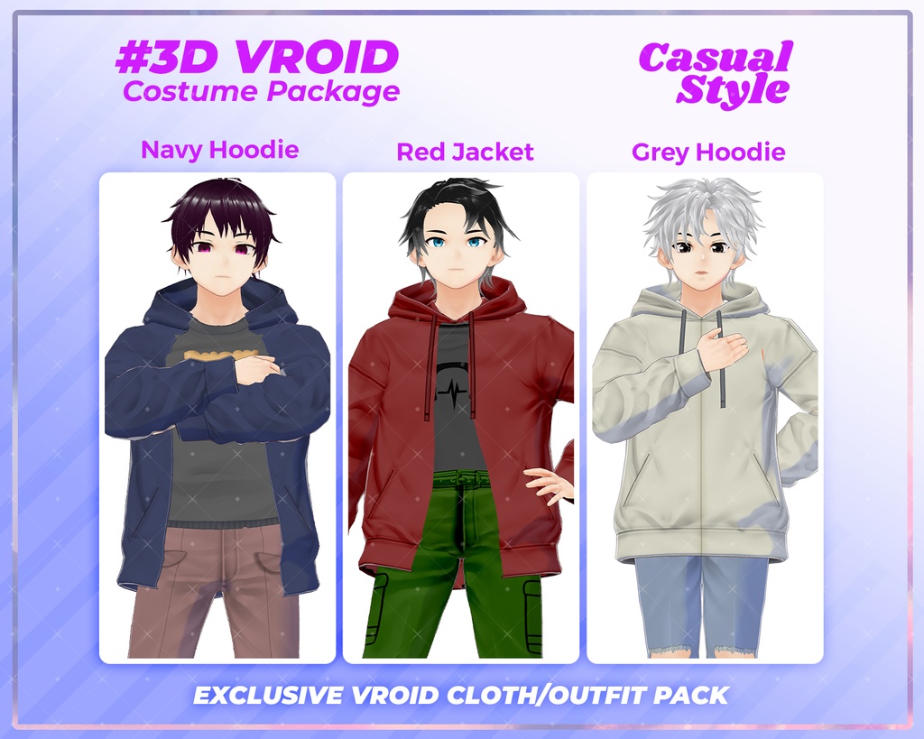 3D VRoid Outfit Pack Casual Style Comfortable & Trendy Hoodies for ...