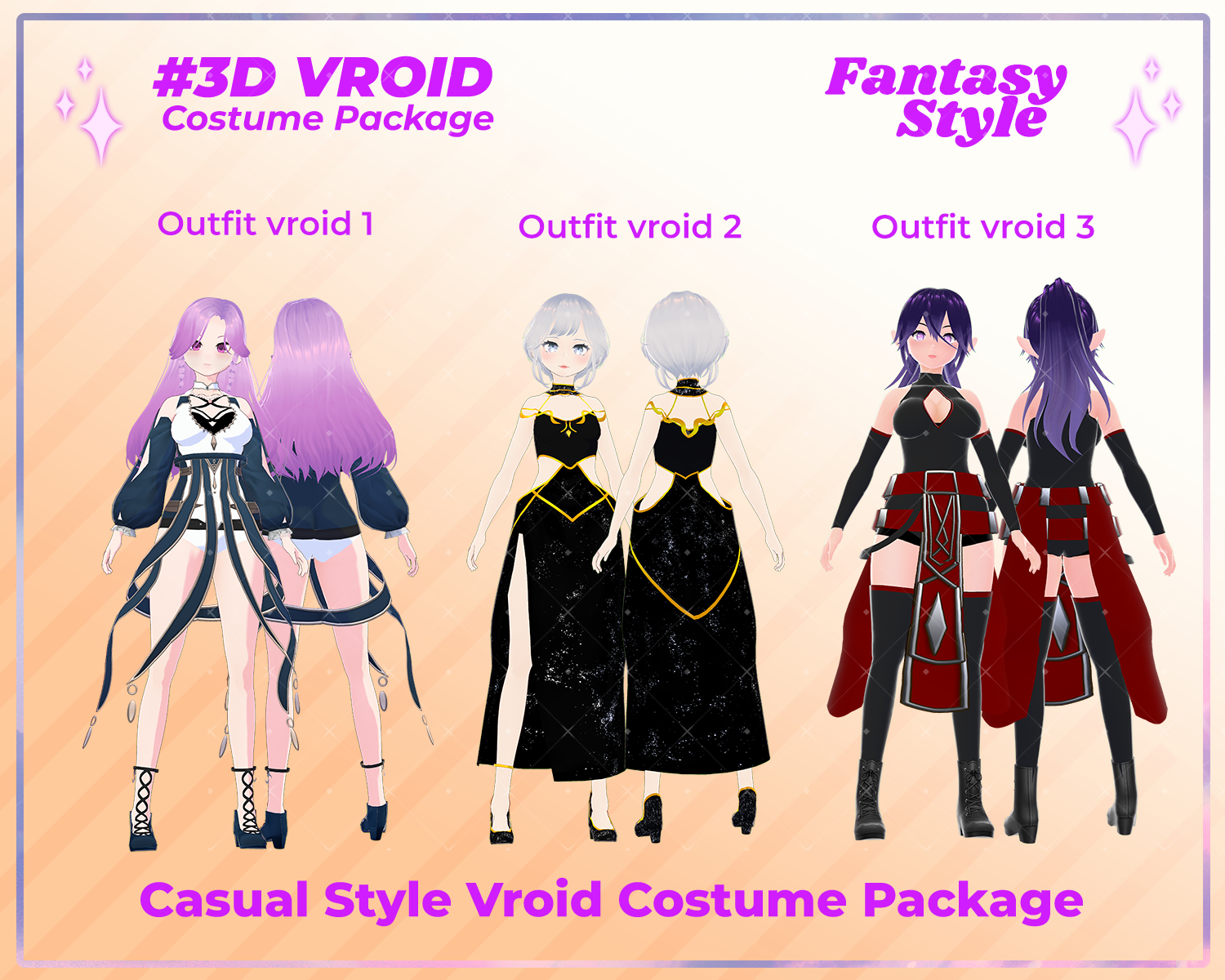 3D VRoid Outfit Pack Fantasy Style Royal & Enchanted Warrior Dresses ...