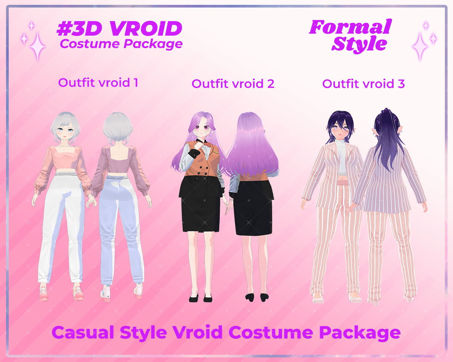 3D VRoid Outfit Pack Elegant & Soft Pink Formal Wear for VRoid Models ...