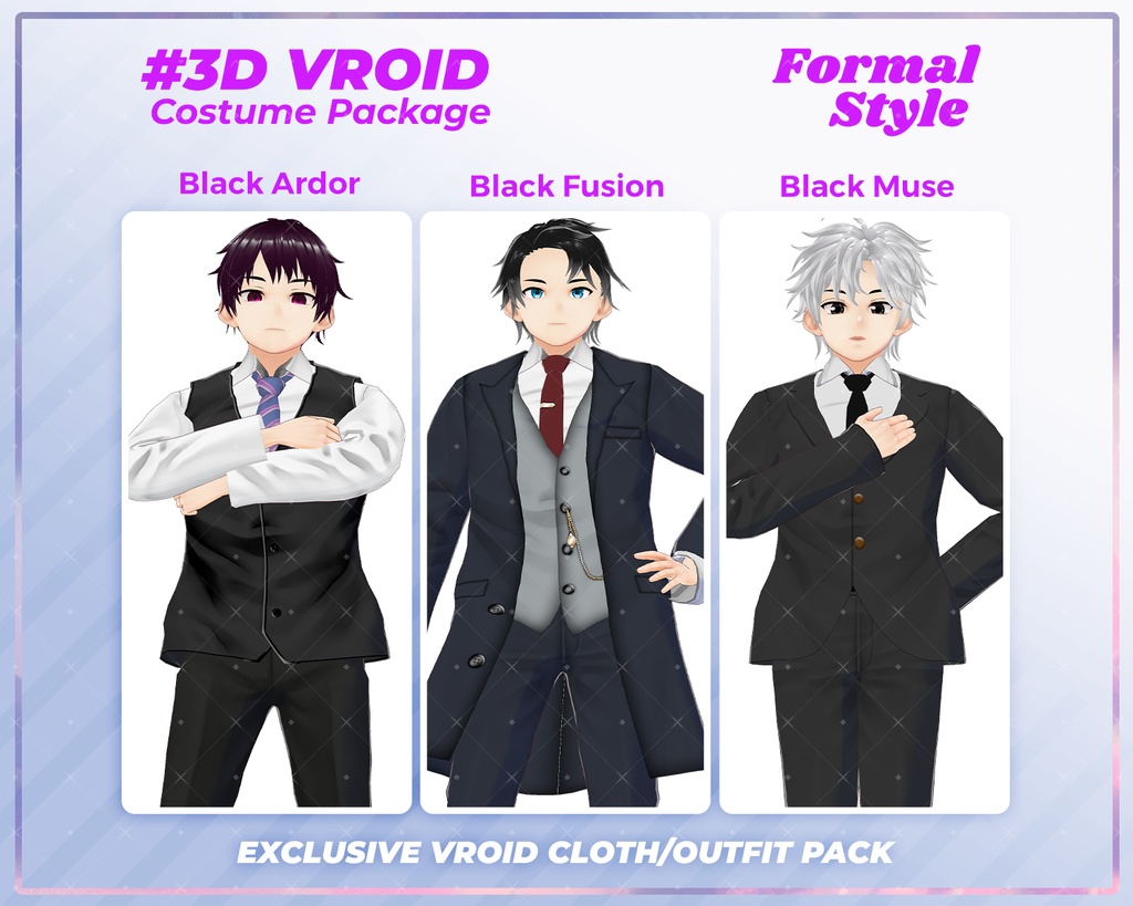 3D VRoid Outfit Pack Classic & Elegant Black Formal Suits for VRoid ...