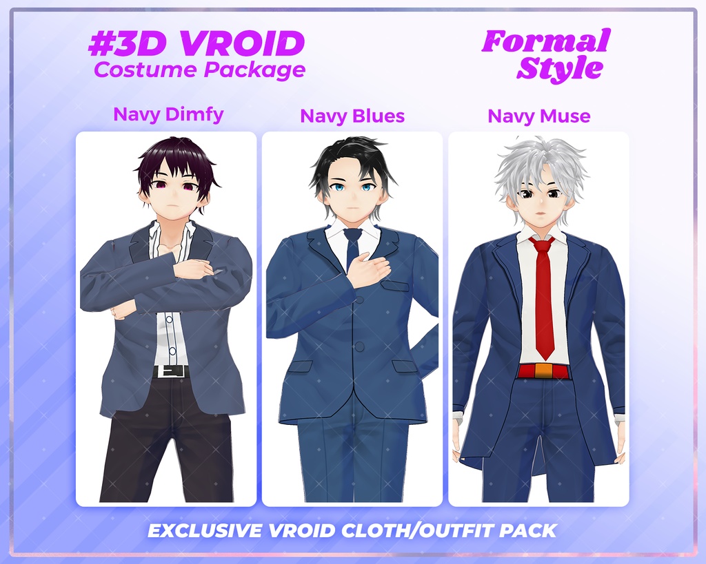 3D VRoid Outfit Pack Elegant Navy Suit Collection for VRoid Models ...