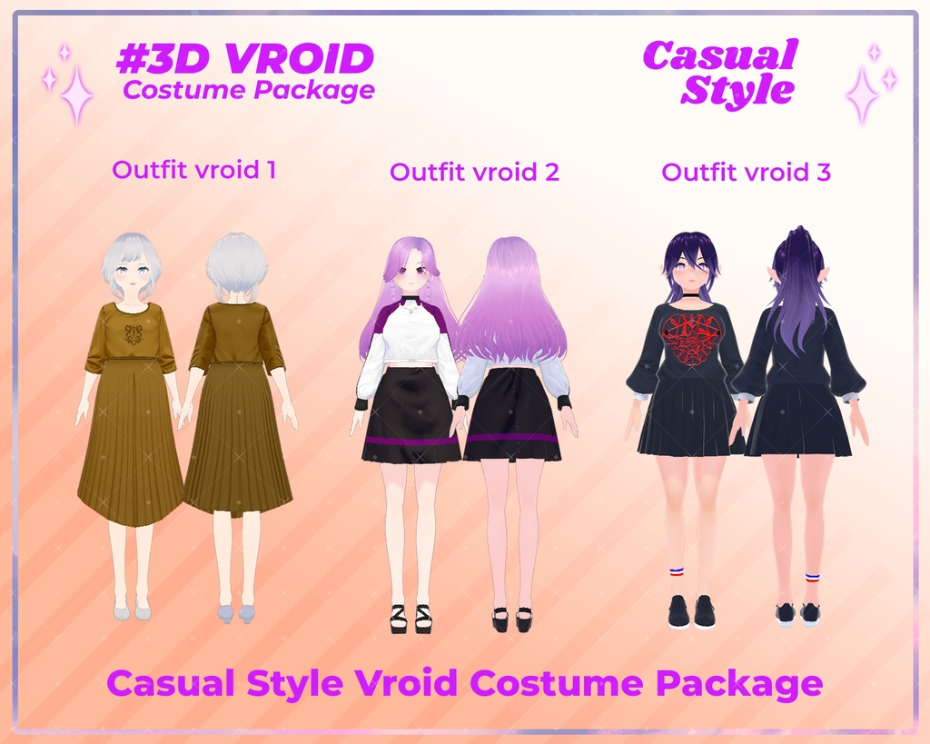 3D VRoid Outfit Pack Stylish & Elegant Casual Dresses for VRoid Models ...