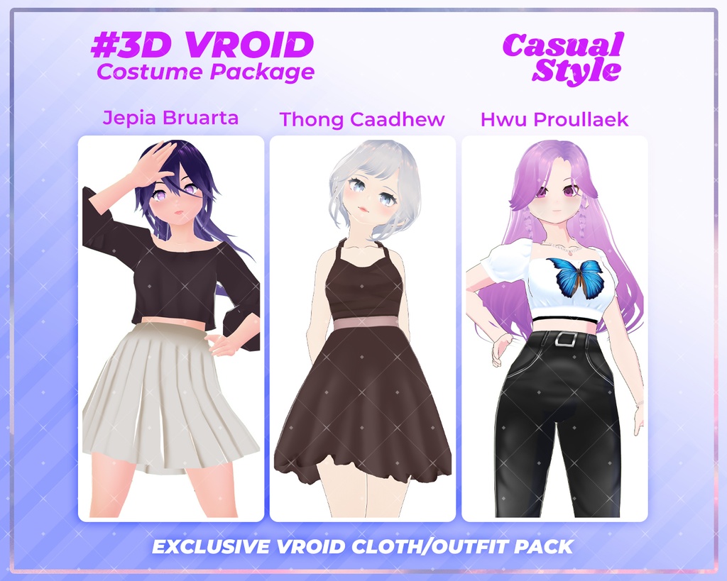 3D VRoid Outfit Pack Trendy & Cute Casual Clothes for VRoid Models ...