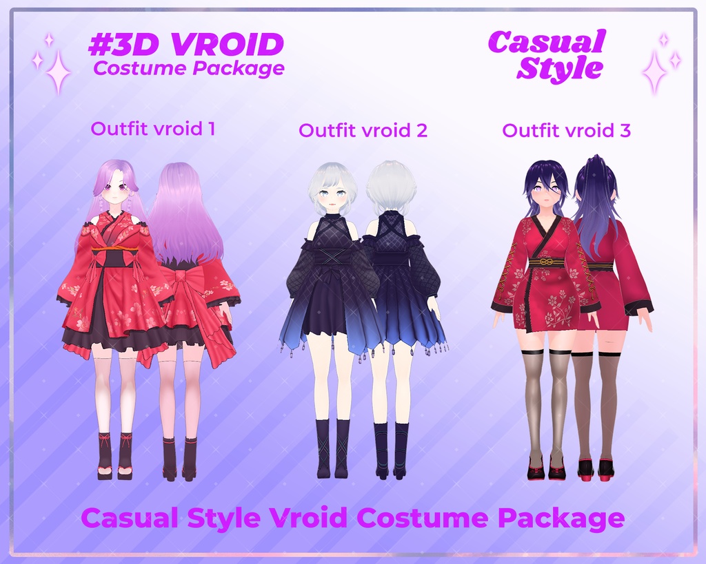 3D VRoid Outfit Pack Elegant Kimono-Inspired Dresses for VRoid Models | VRoid Clothes, VRoid ...