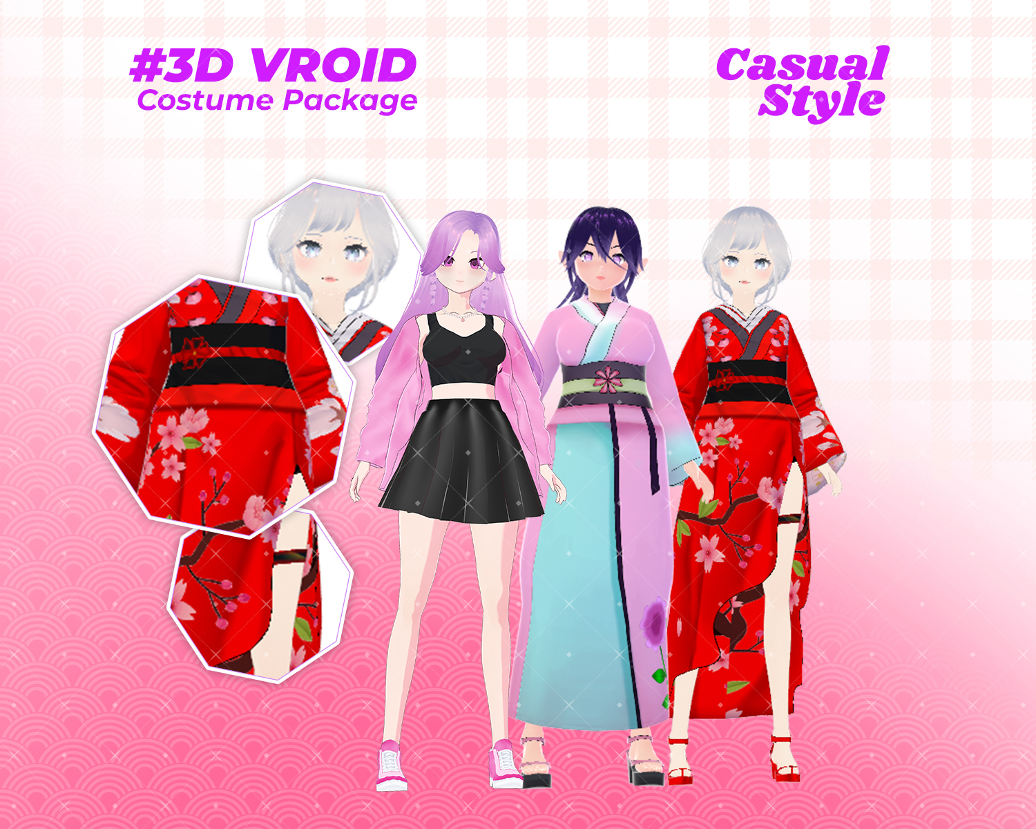 3D VRoid Outfit Pack Elegant Kimono & Modern Casual Jackets for VRoid ...