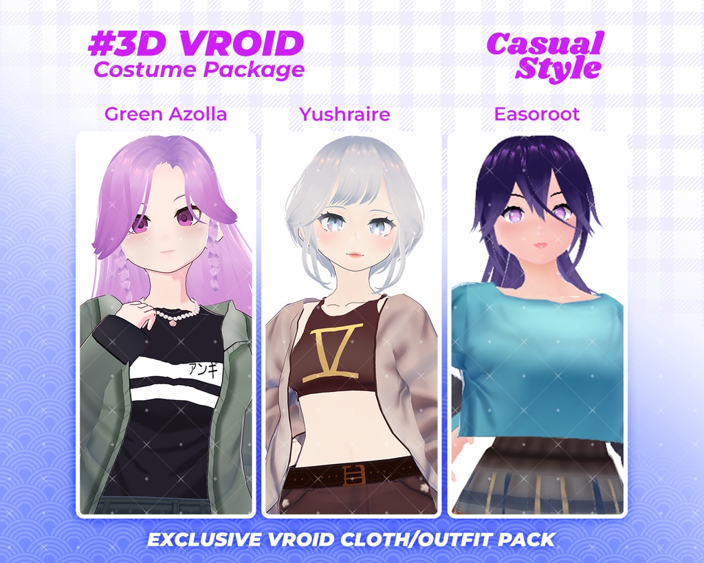 3D VRoid Outfit Pack Trendy & Relaxed Casual Wear for VRoid Models ...