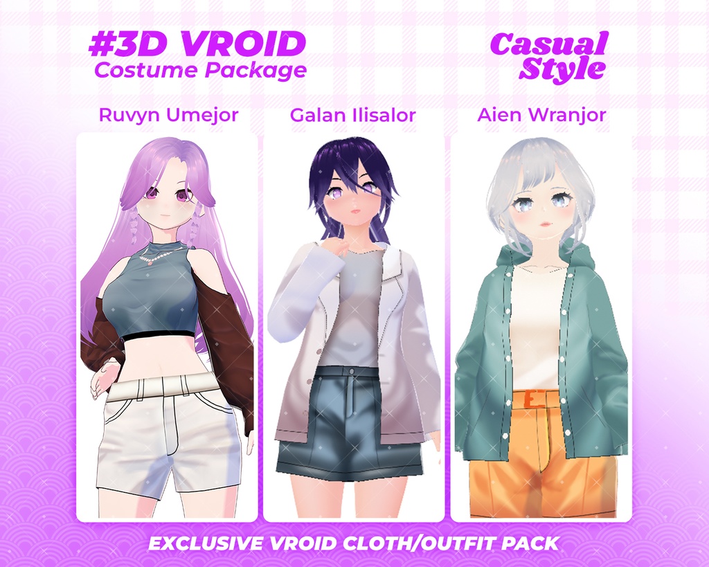 3D VRoid Outfit Pack Trendy & Relaxed Casual Clothes for VRoid Models ...