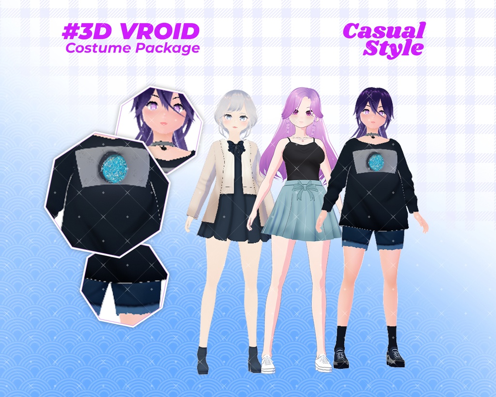 3D VRoid Outfit Pack Elegant & Cute Casual Fashion for VRoid Models ...