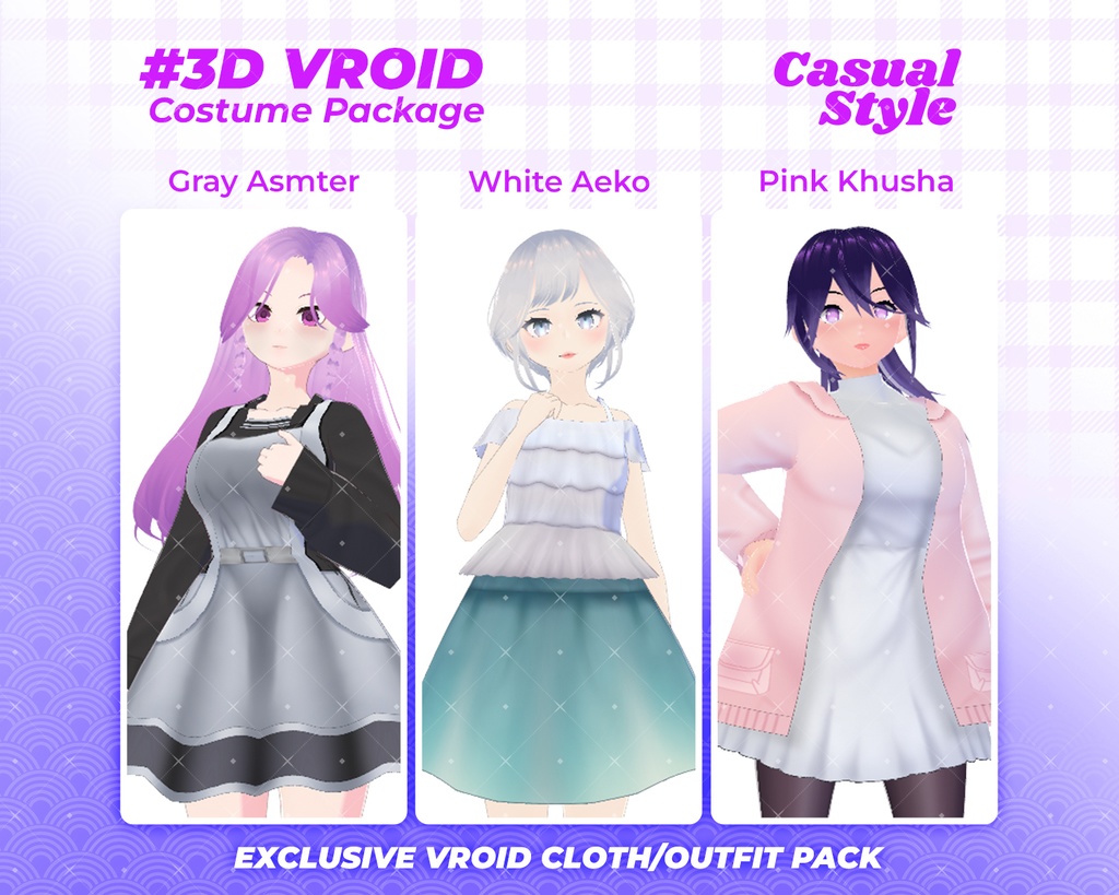 3D VRoid Outfit Pack Elegant & Soft Pastel Fashion for VRoid Models ...