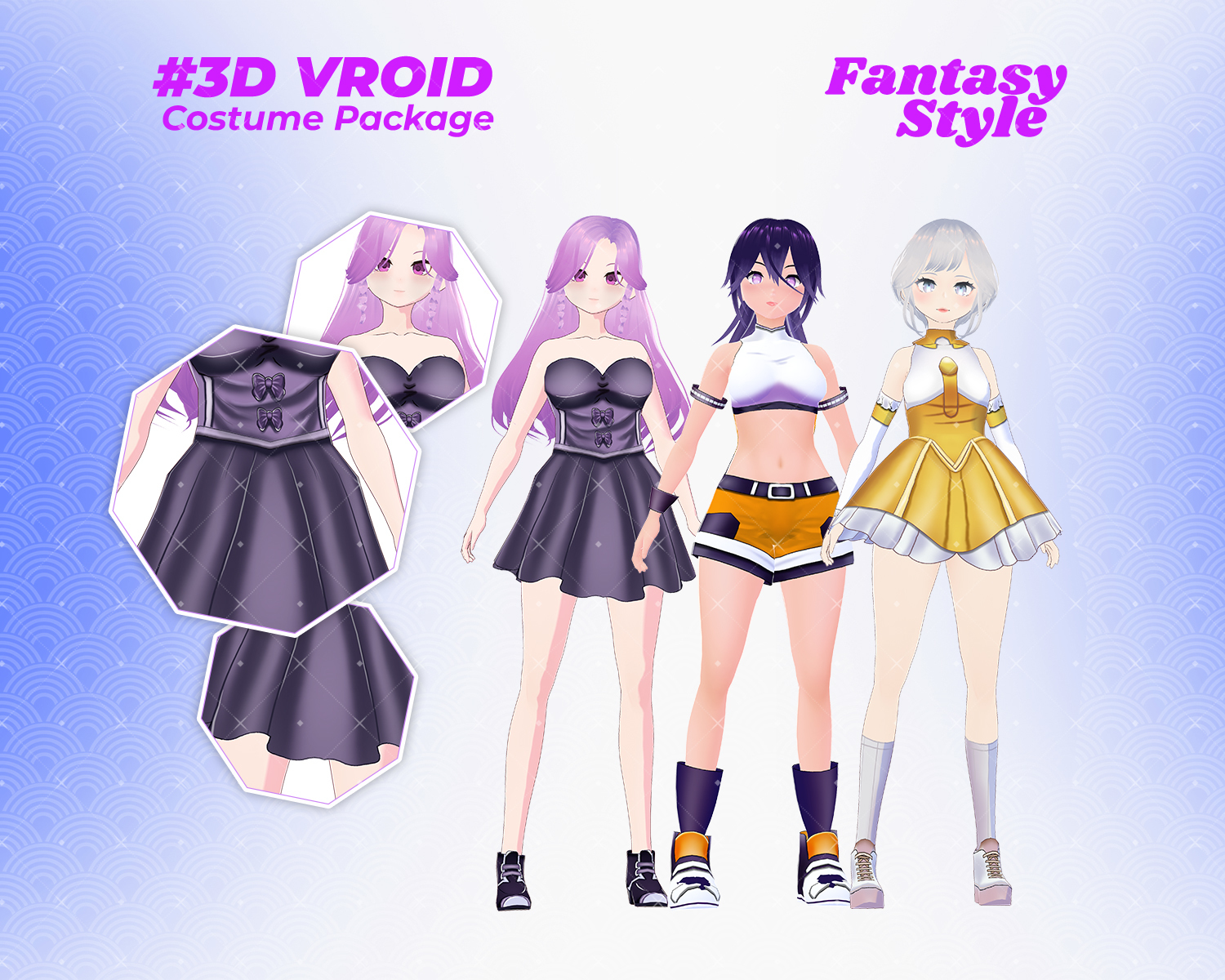 3D VRoid Outfit Pack Elegant & Fantasy-Themed Dresses for VRoid Models ...