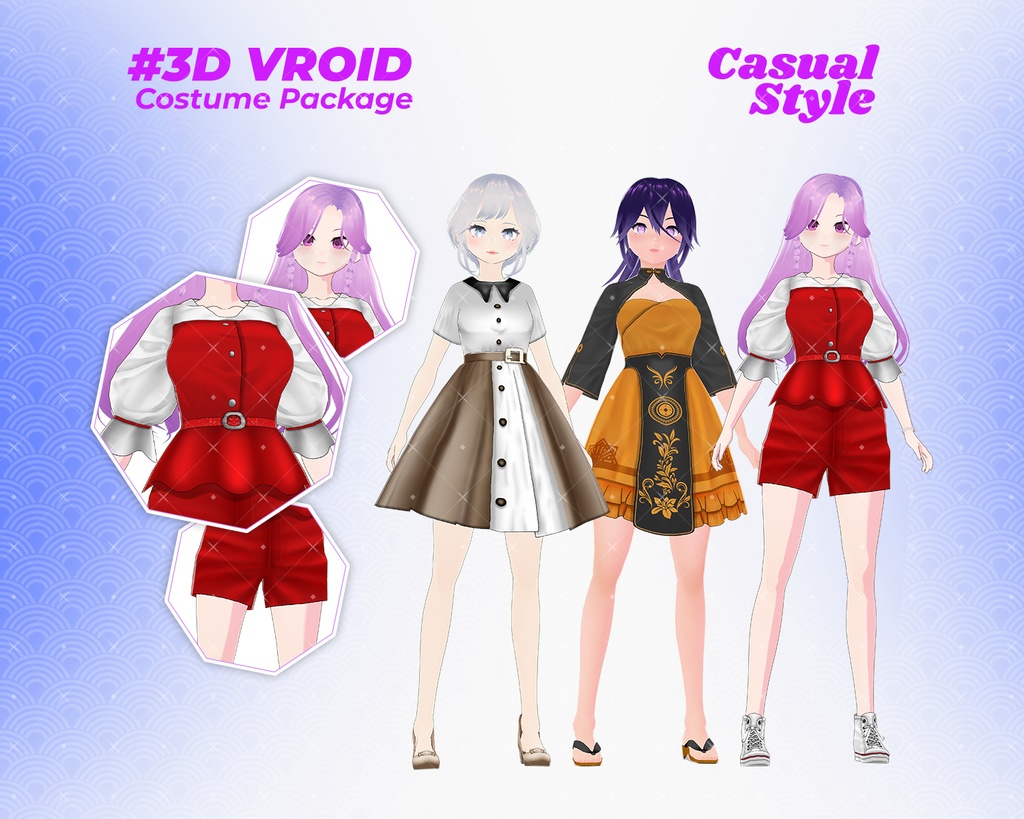 3D VRoid Outfit Pack Classic & Vintage Casual Fashion for VRoid Models ...