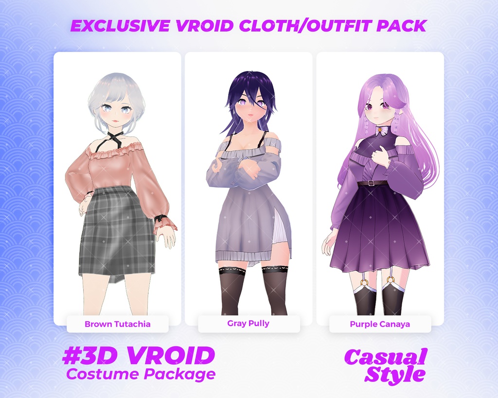 3D VRoid Outfit Pack Soft & Elegant Casual Wear for VRoid Models ...