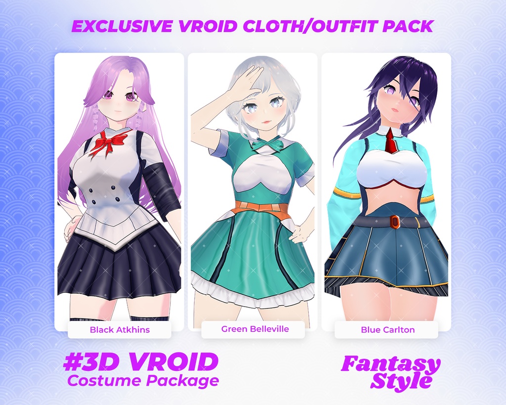 3D VRoid Outfit Pack Fantasy Academy Uniform Set for VRoid Models ...
