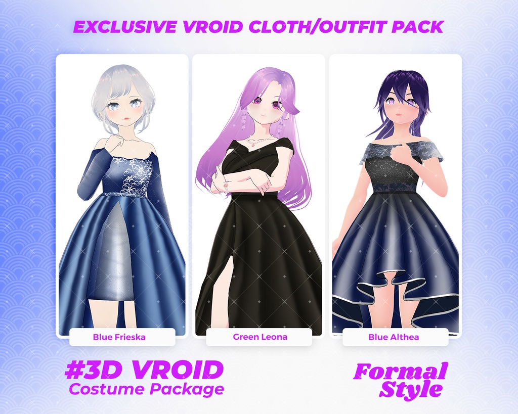 3D VRoid Outfit Pack Elegant & Glamorous Formal Dresses for VRoid ...