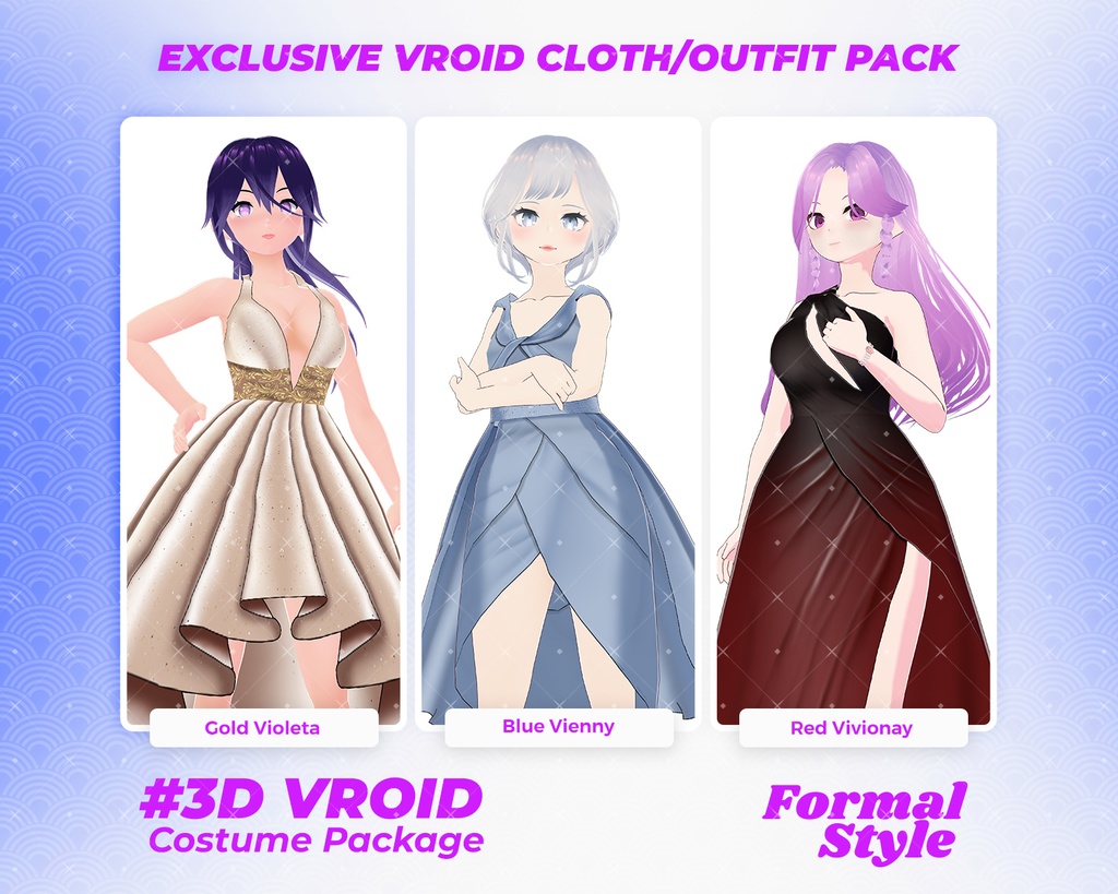 3D VRoid Outfit Pack Luxurious & Elegant Formal Gowns for VRoid Models ...