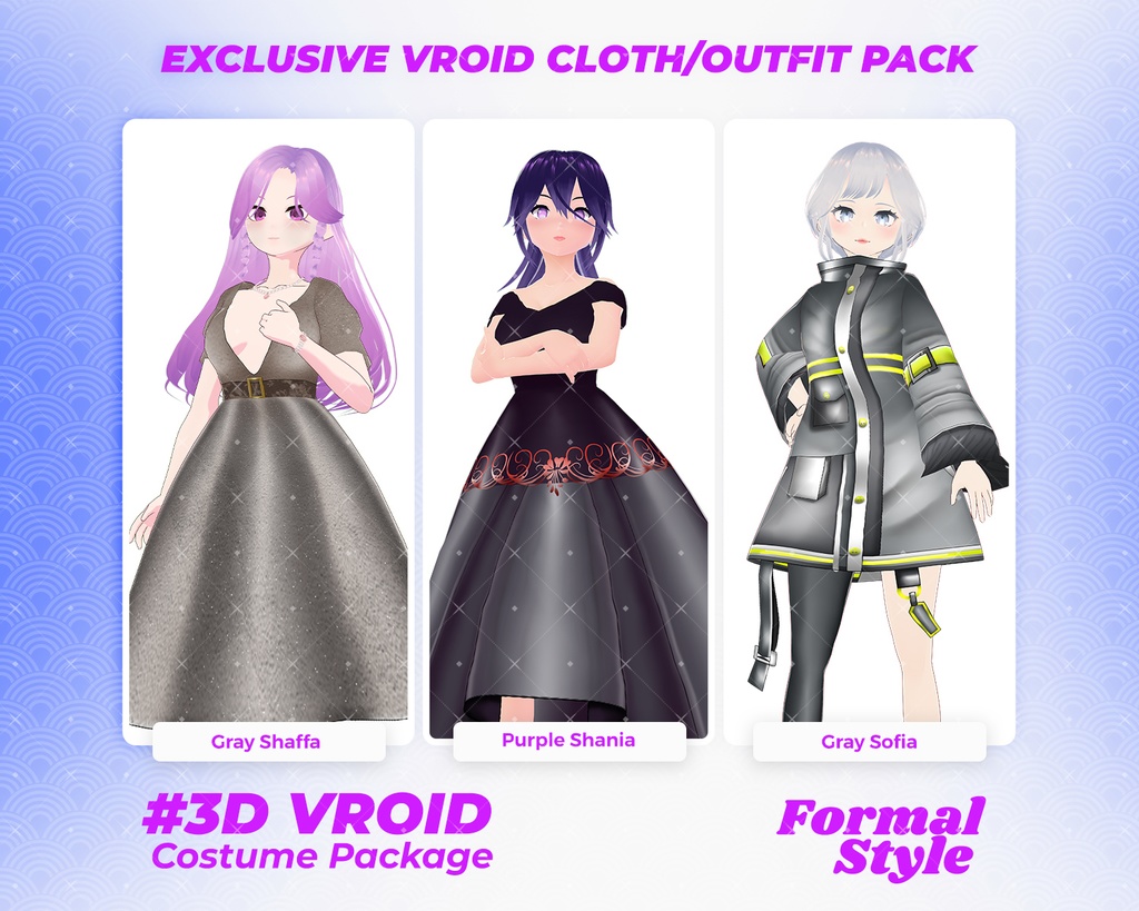 3D VRoid Outfit Pack Elegant & Stylish Formal Dresses for VRoid Models ...