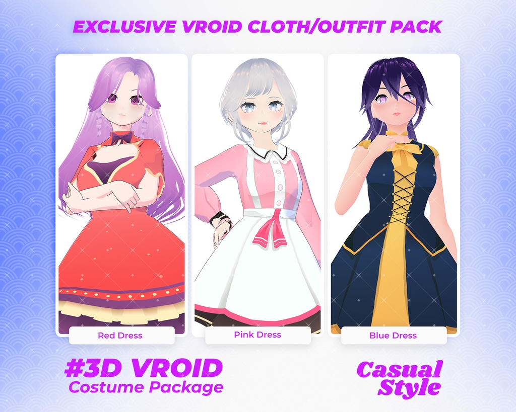 3D VRoid Outfit Pack Elegant & Playful Casual Dresses for VRoid Models ...
