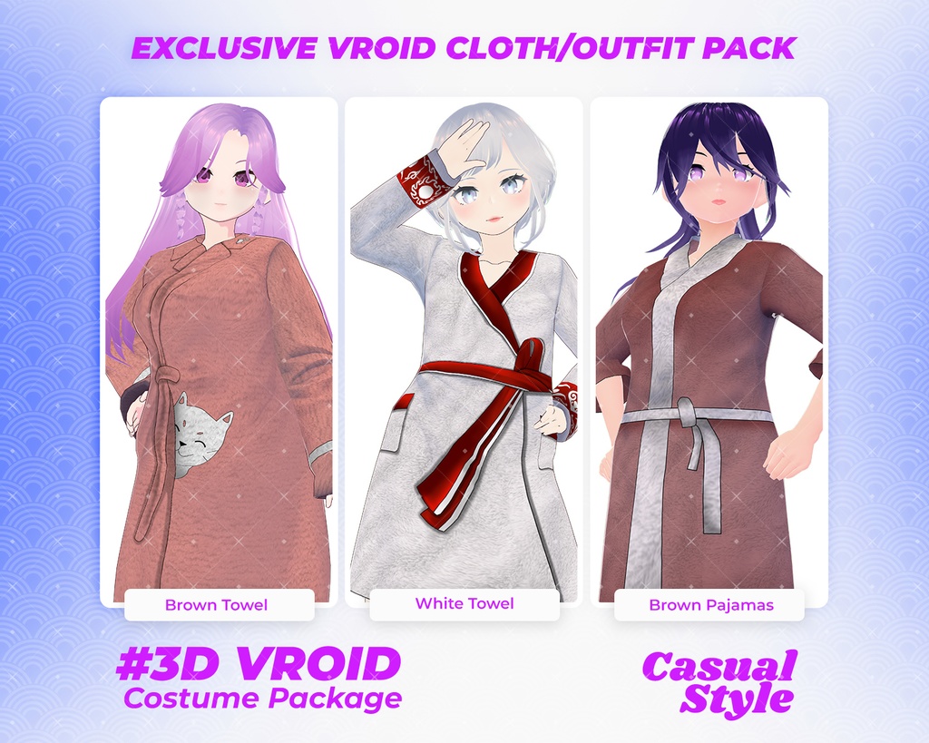 3D VRoid Outfit Pack Cozy Bathrobe & Pajama Set for VRoid Models ...