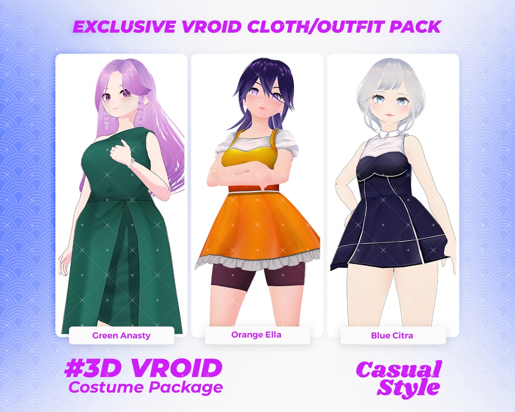 3D VRoid Outfit Pack Elegant & Charming Casual Dresses for VRoid Models ...
