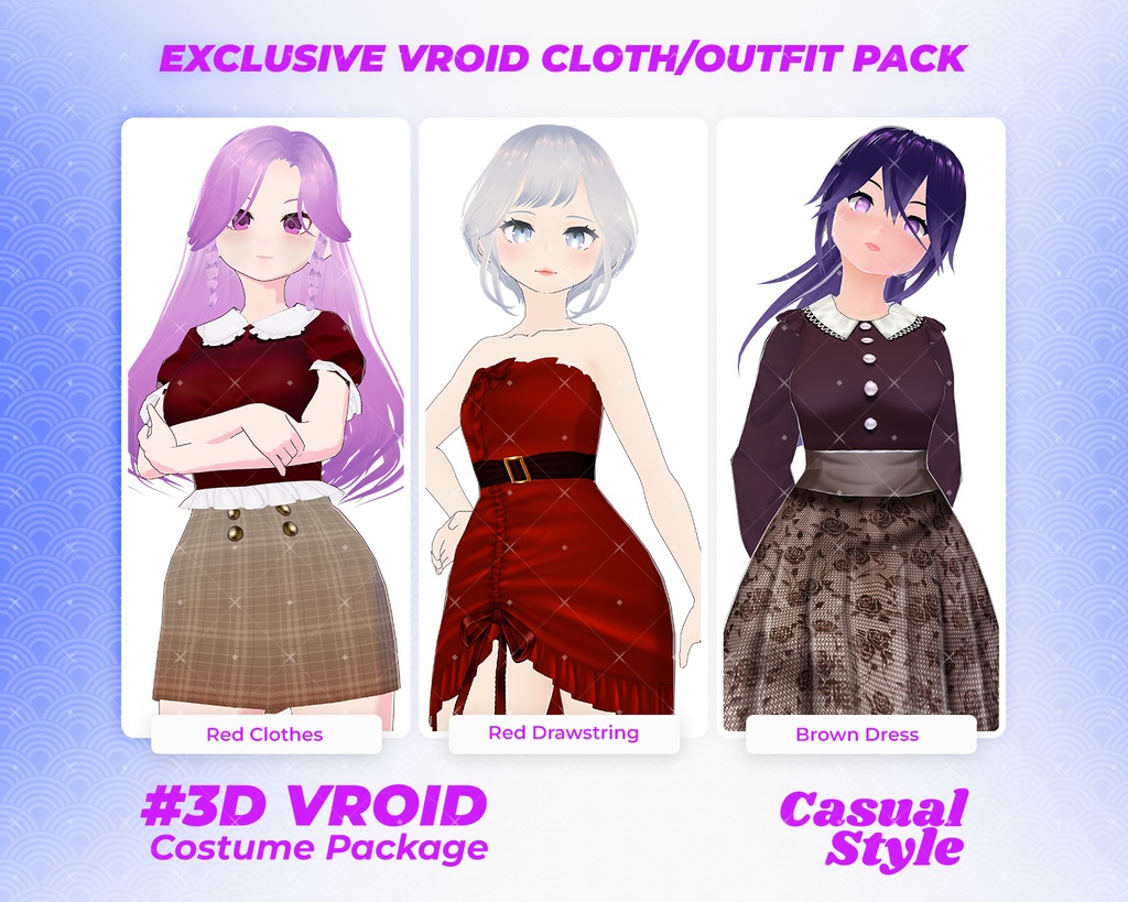 3D VRoid Outfit Pack Elegant & Vintage-Inspired Casual Wear for VRoid ...