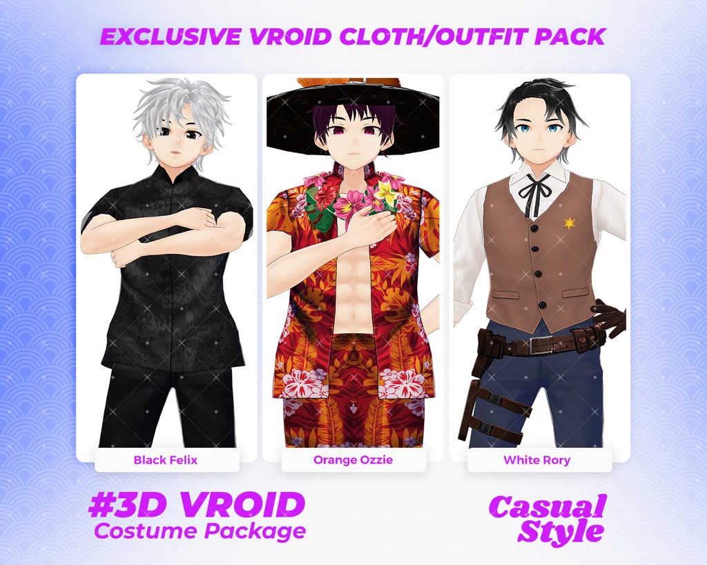 3D VRoid Outfit Pack Tropical & Western Casual Wear for VRoid Models ...