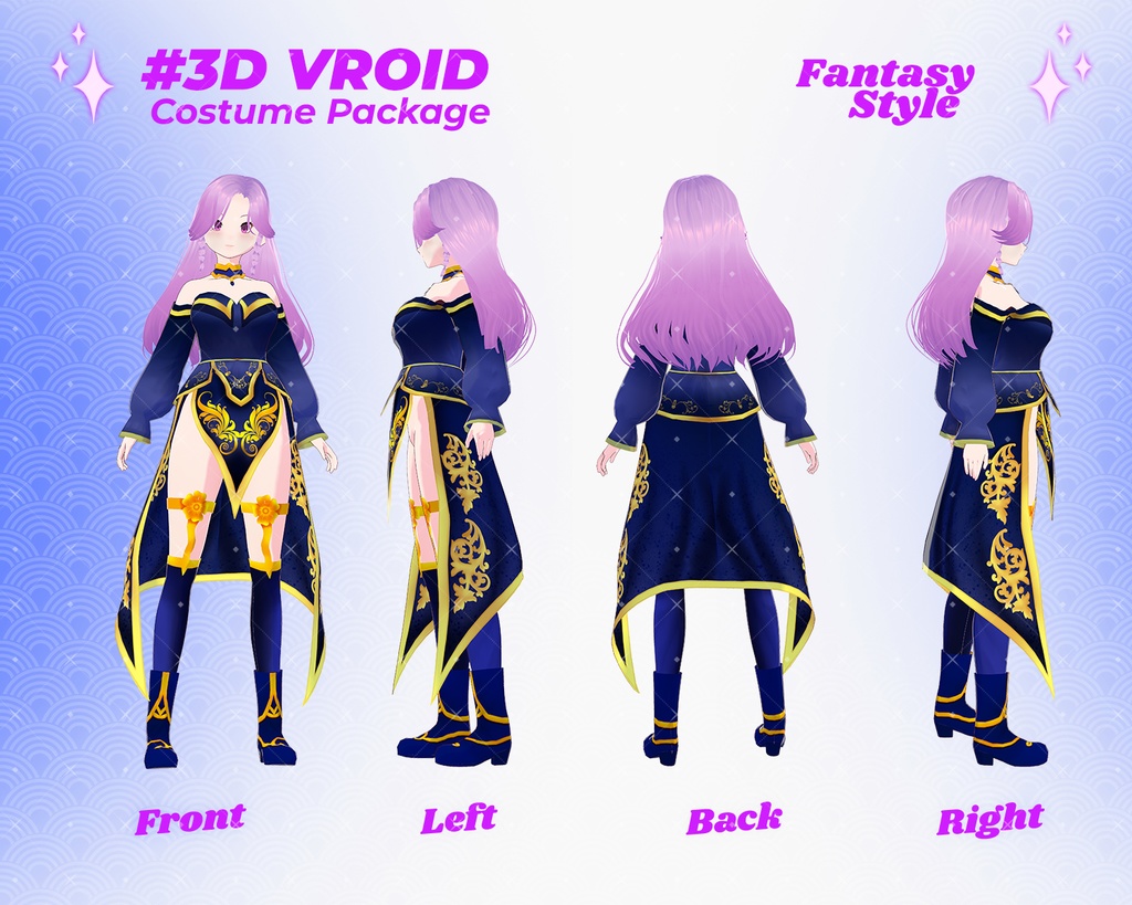 3D VRoid Outfit Pack Enchanted Blue Fantasy Attire for VRoid Models ...