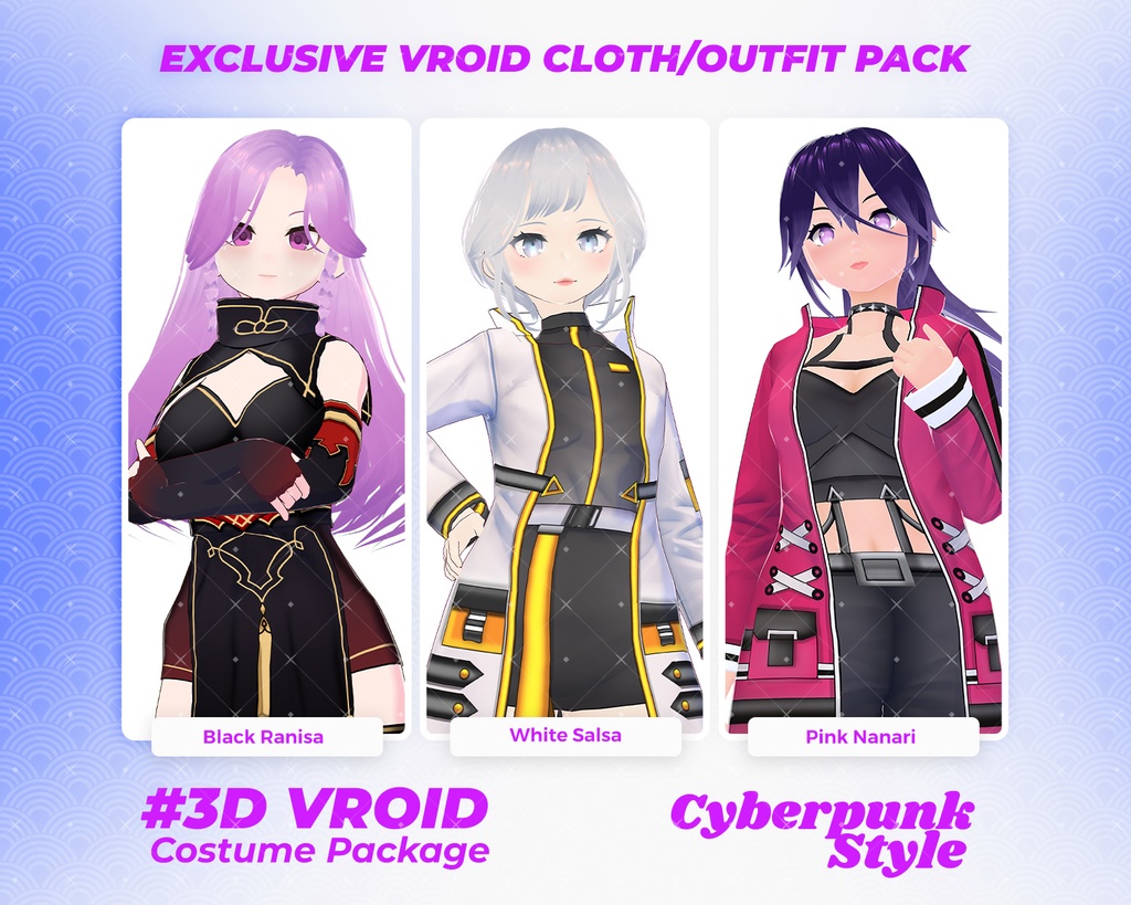 3D VRoid Outfit Pack Cyberpunk & Futuristic Clothes for VRoid Models ...