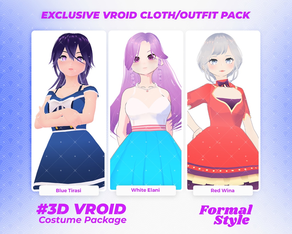 3D VRoid Outfit Pack Graceful & Elegant Formal Dresses for VRoid Models ...