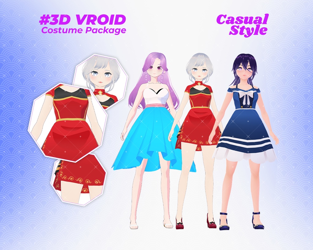 3D VRoid Outfit Pack Elegant & Stylish Casual Dresses for VRoid Models ...