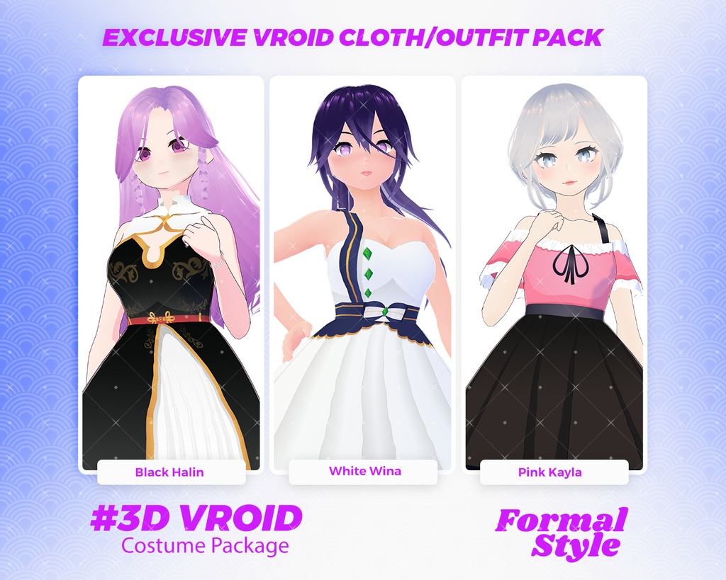 3D VRoid Outfit Pack Elegant & Stylish Formal Dresses for VRoid Models ...