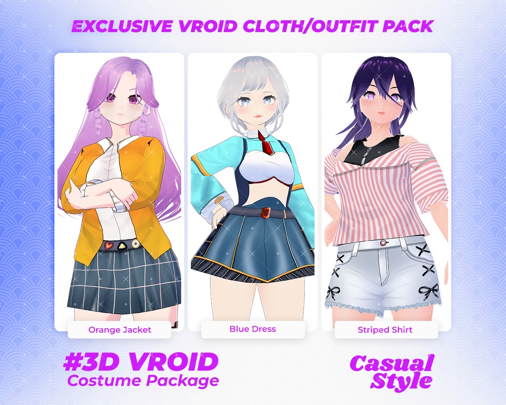 3D VRoid Outfit Pack Trendy & Casual Everyday Wear for VRoid Models ...