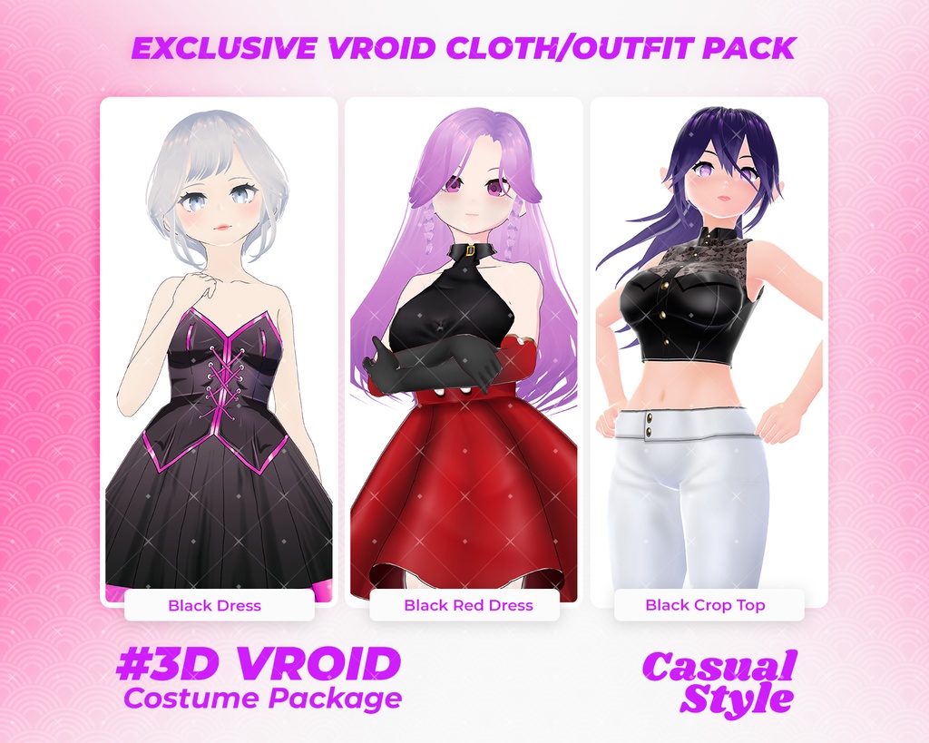 3D VRoid Outfit Pack Elegant & Edgy Casual Clothes for VRoid Models ...