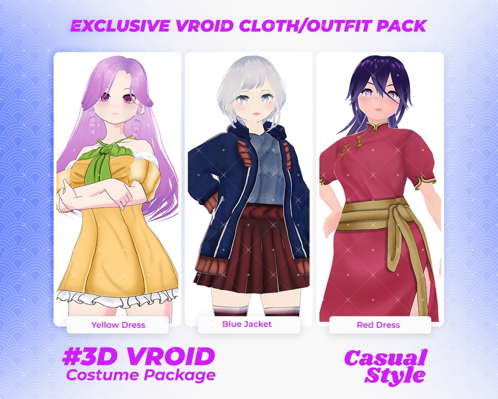 3D VRoid Casual Outfit Pack Trendy, Chic & Traditional Wear for VRoid ...